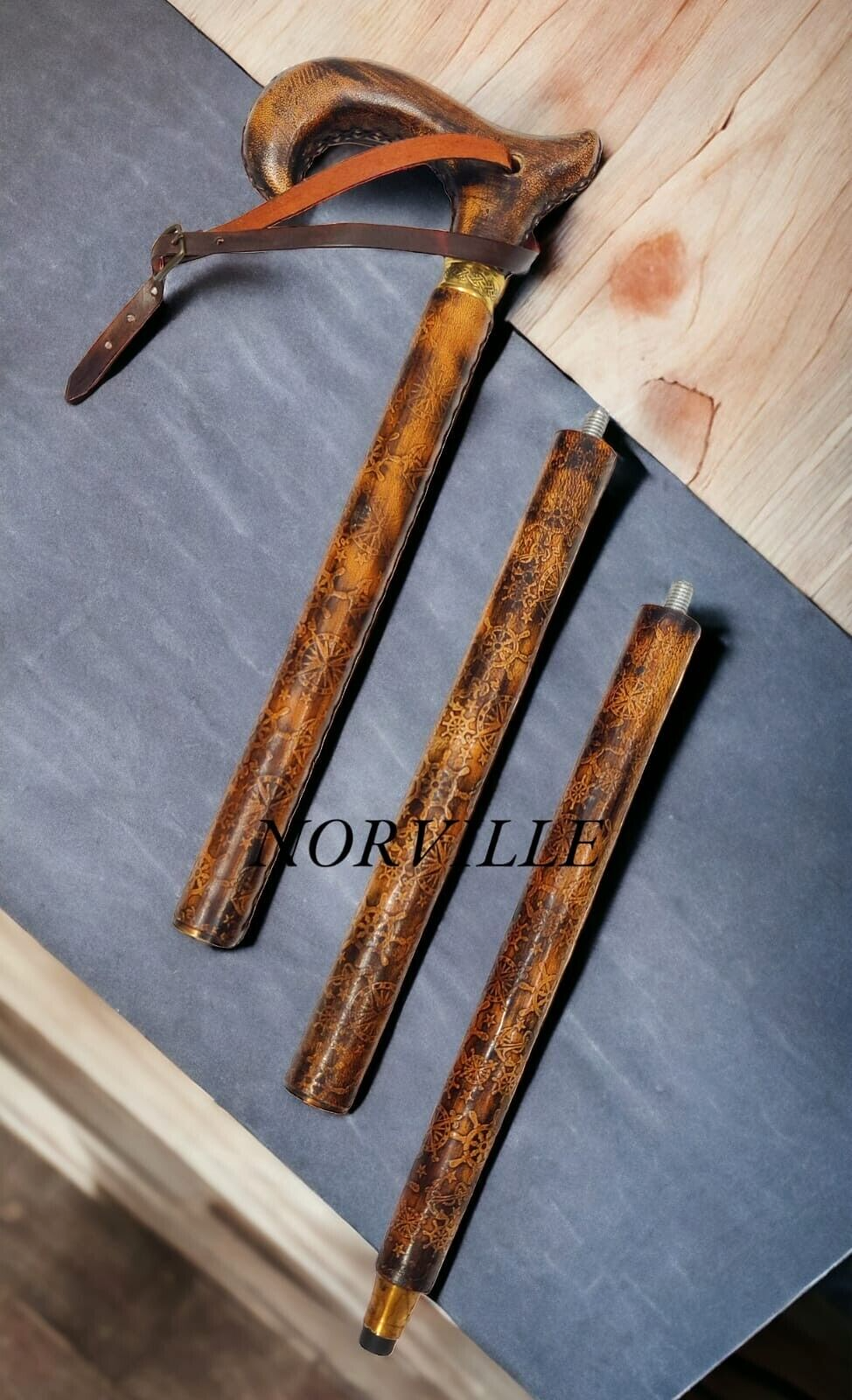 Adjustable Wrist Grip Walking Cane Handmade Stick Three Foldable ...