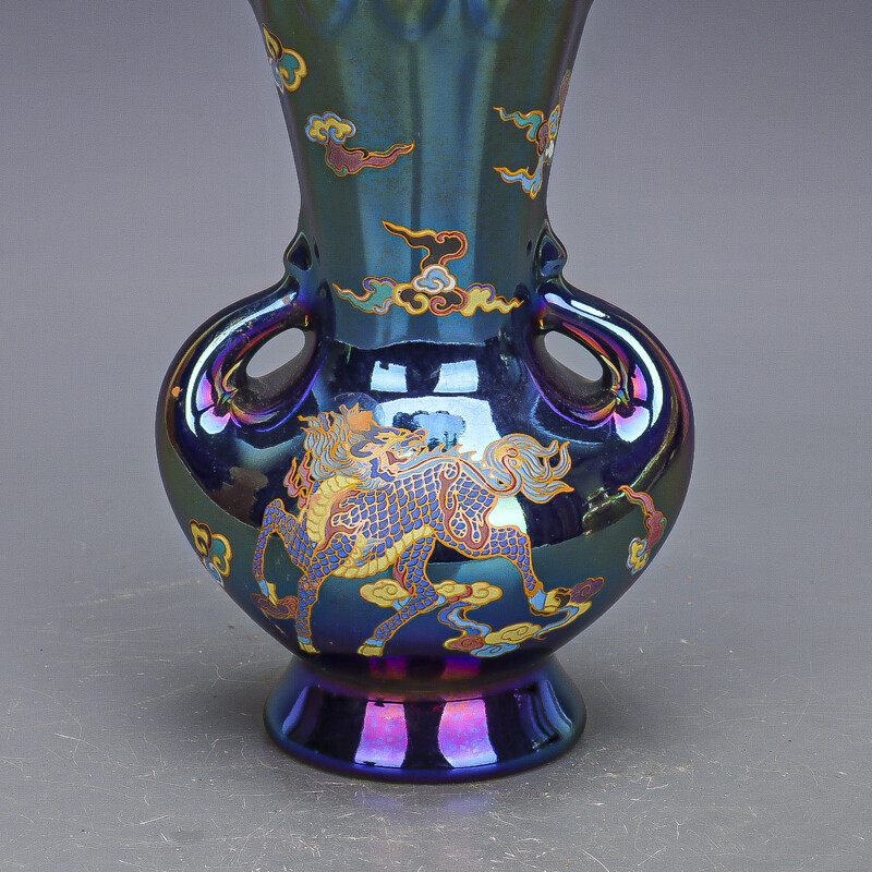 7.4" China Ruyao Blue Glaze Porcelain Night Light Colorful Kylin ...