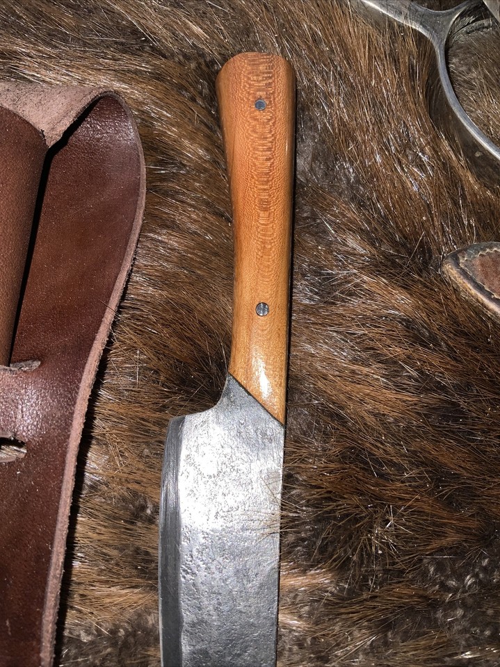 Hand forged knife with Custom Leather Sheath, Frontier Style, Fixed ...
