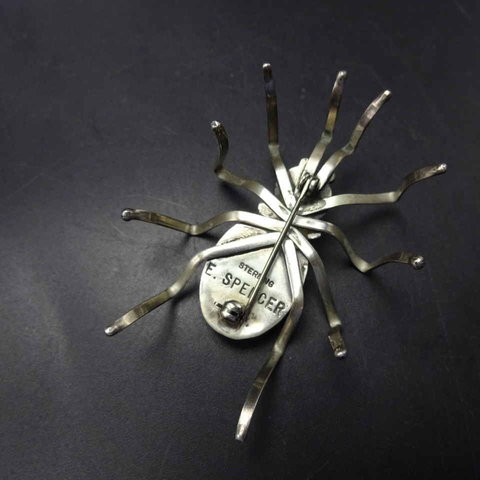 Evelyn Spencer NAVAJO Sterling Silver GREEN MALACHITE SPIDER Arachnid ...
