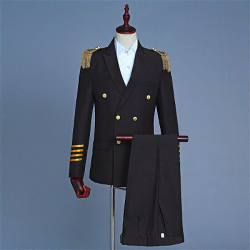 Men Airline Captain Suit Pilot Blazer Aviator Costume Uniform Suit ...