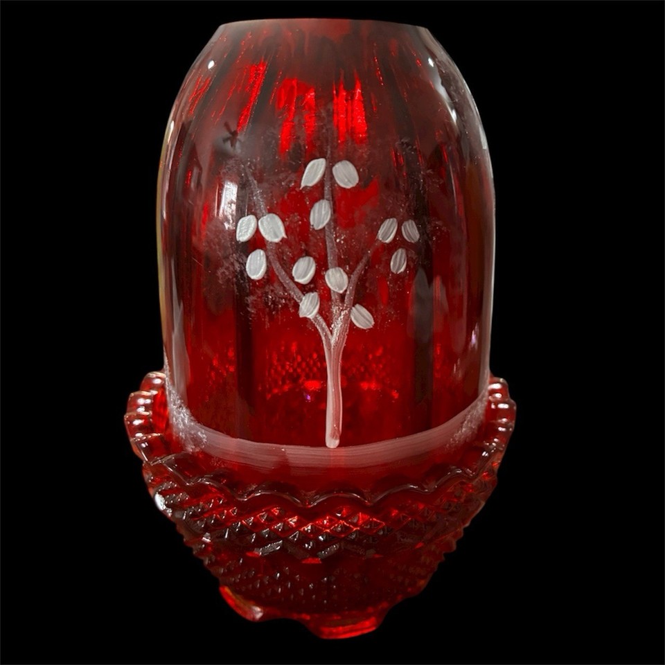Fenton Mary Gregory Ruby Red Fairy Lamp Hand Painted and Signed by Artist | eBay