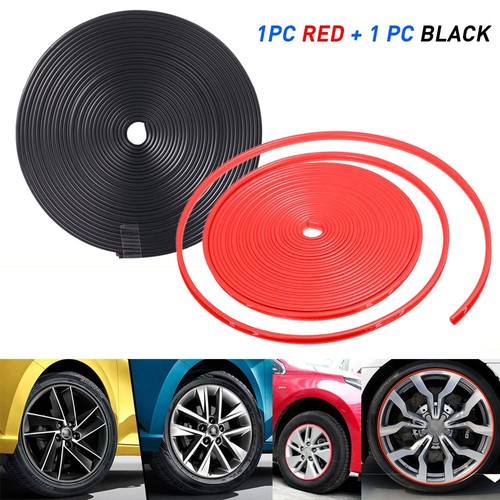 Black + Red 8M Car Wheel Hub Rim Trim Edge Protect Ring Tire Strip ...