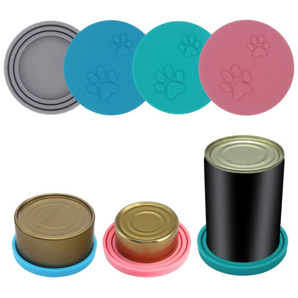 SLSON 4 Pack Pet Food Can Cover Set, Universal Silicone Cat & Dog Food ...