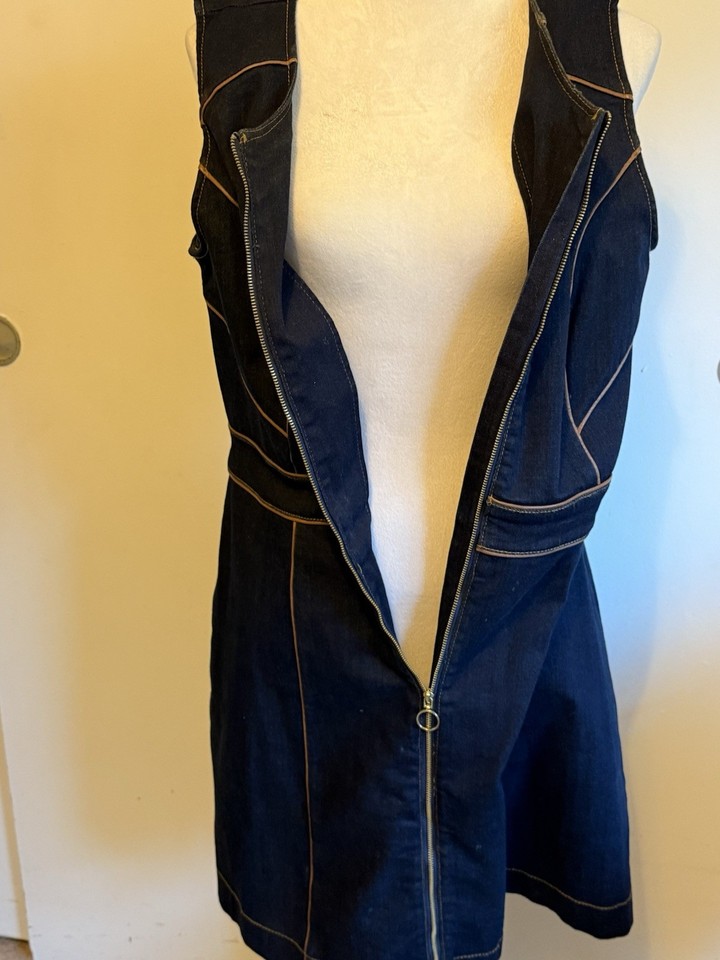Ladies Dark Denim Zip Front Dress Side Slit Pockets - 14 | eBay