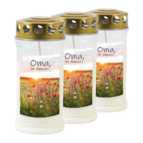 JEKA-Motivkerze "Oma", 100% Pflanzenöl, 75/170 mm, Brenndauer bis zu 4 ...