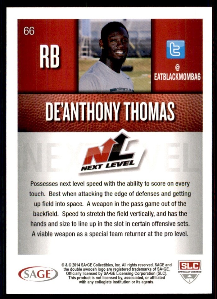 2014 SAGE HIT Next Level De'Anthony Thomas Rookie Oregon Ducks #66 | eBay