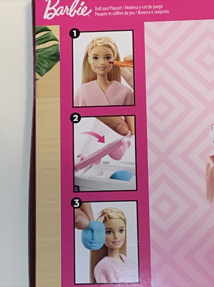 New Barbie Face Mask Spa Day Playset w/Blonde Barbie Doll Puppy, 3 Tubs ...
