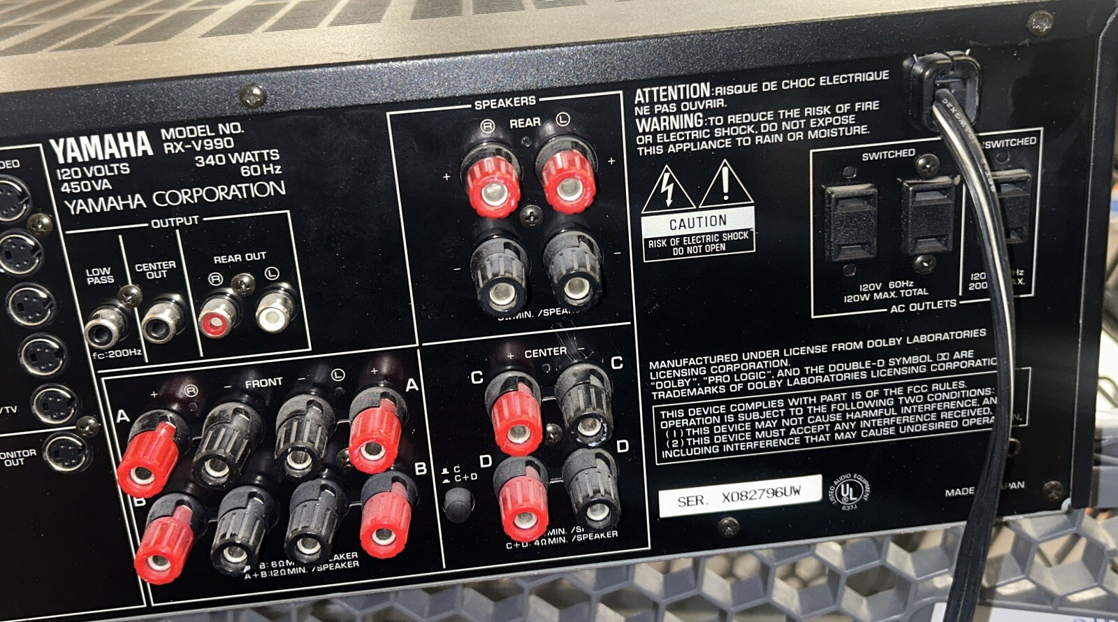 Yamaha Natural Sound Stereo Receiver RX-V990, Dolby Surround Pro Logic ...