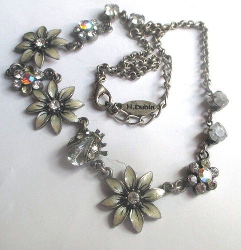 collier couleur argent H Dubin fleurs émail cristaux diamant bijou ...