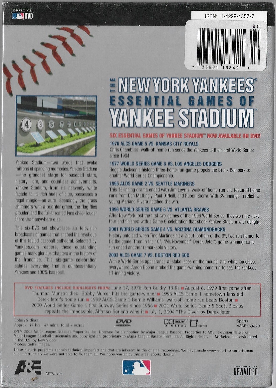 New York Yankees the Essential Games of Yankee Stadium DVD 6 historic ...