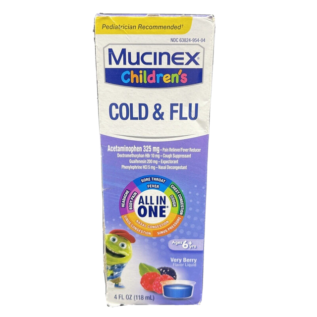 Mucinex Kid's Cold Cough & Sore Throat Liquid Berry 4oz 363824278643 ...