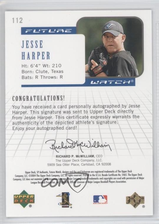 2004 SP Authentic Future Watch Silver /195 Jesse Harper #112 Rookie ...