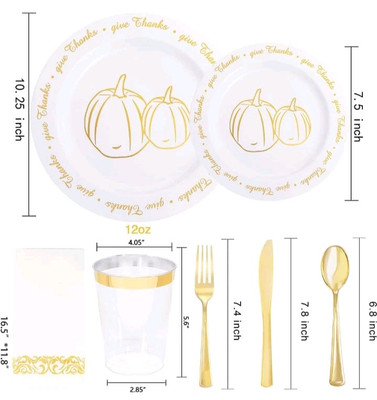 175pc Plastic Thanksgiving Dinnerware Set Fall Tableware 25 Guests | eBay