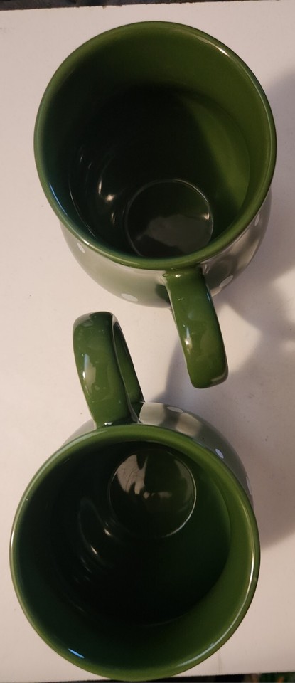 2 Temp-tations By Tara Green White Polka Dot Coffee Mugs/Cups 16 oz ...