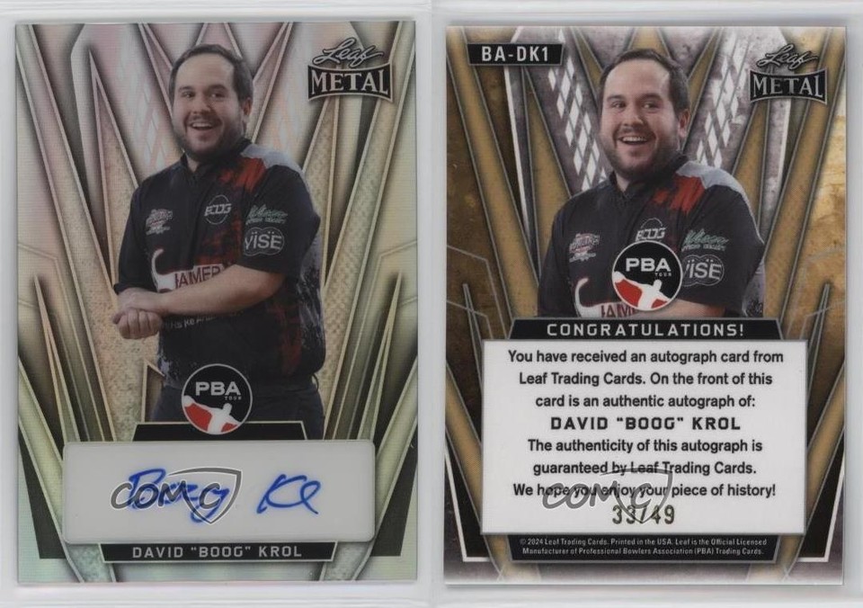 2024 Leaf Metal PBA Silver Prismatic 33/49 David “Boog” Krol #BA-DK1 ...