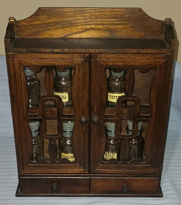 Vintage Wooden Spice/Apothecary Cabinet/Rack-Made In Japan with 7 Glass ...