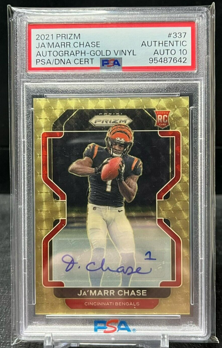 2021 PRIZM JAMARR CHASE RC ROOKIE AUTO GOLD VINYL #D /5 AUTHENTIC PSA ...