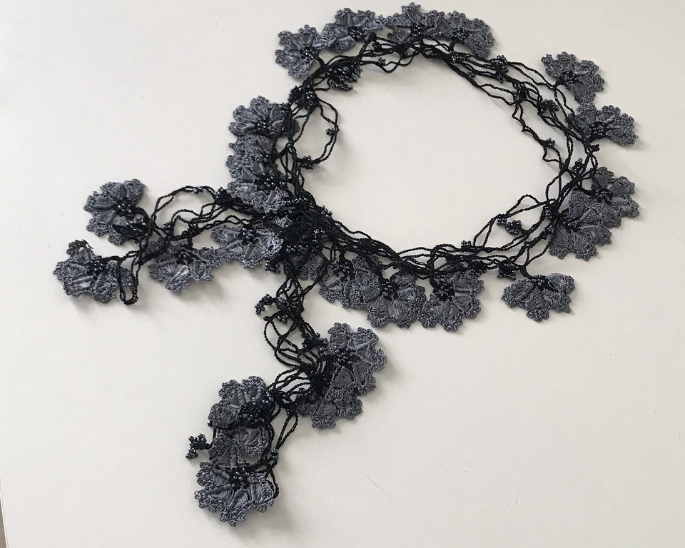 Handmade Gray Color Crochet Necklace For Women, Unique Turkish Crochet ...