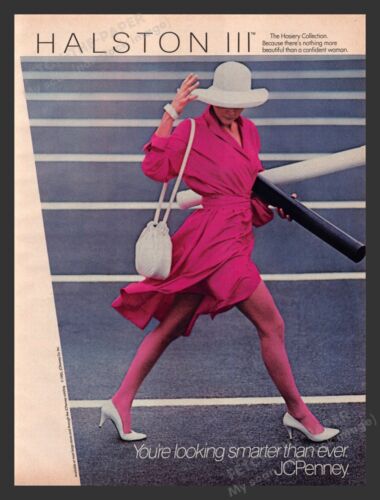 Halston III Hosiery Collection Pink Dress Legs Work 1980s Print Ad 1985 ...