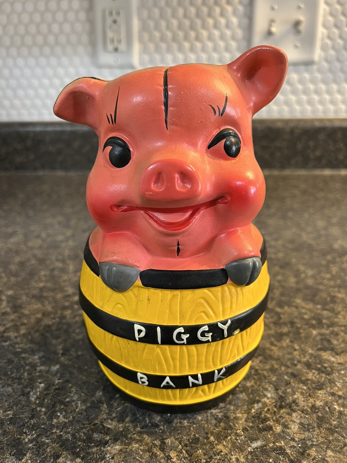 Vintage Plaster Pig In Barrel Piggy Bank 7" Tall | eBay