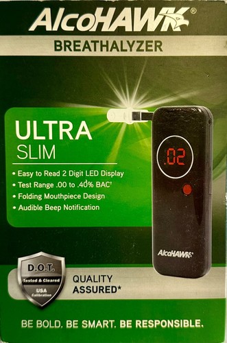 AlcoHAWK Breathalyzer Ultra Slim with LED Display Audible Beep Easy To ...