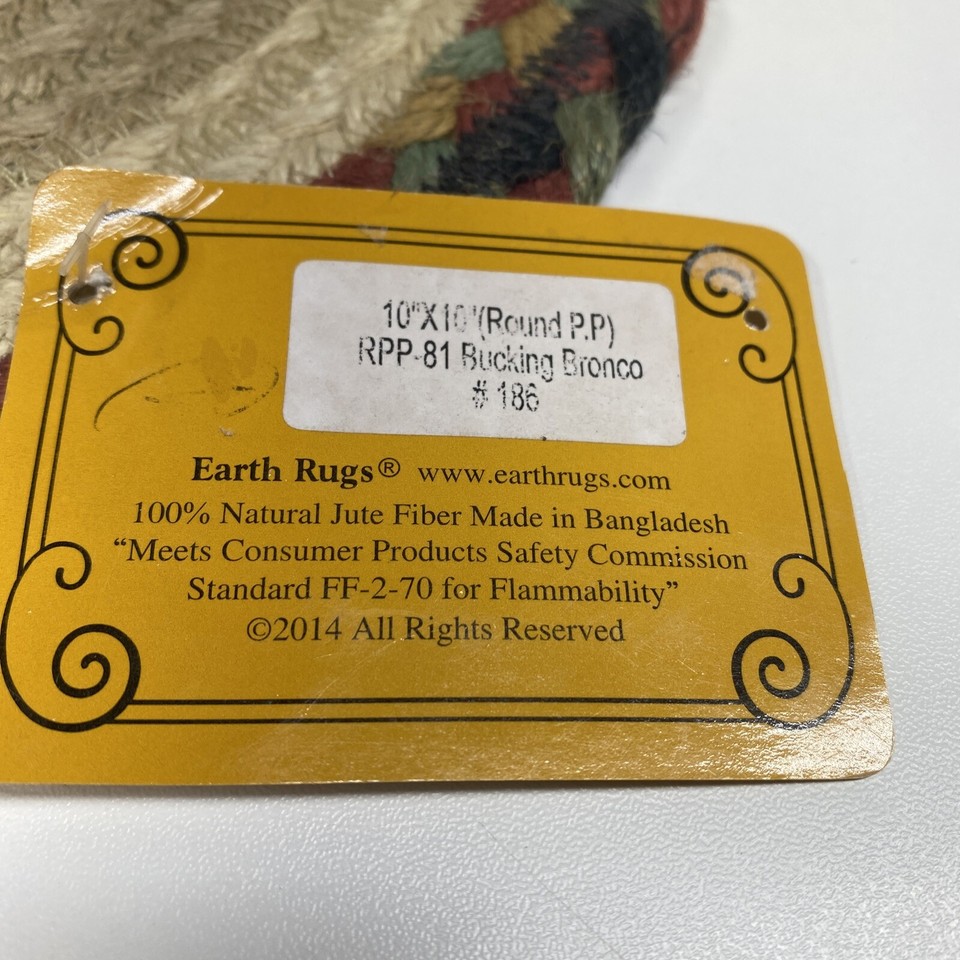 Earth Rugs Natural Jute Fiber Round Trivet Bucking Bronco Rodeo 10x10 ...