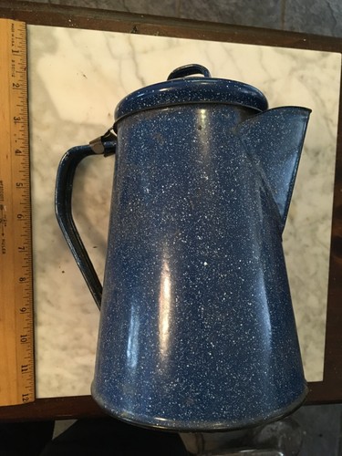 GORGEOUS VINTAGE BLUE SPATTERWARE LARGE PERCOLATOR COFFEE POT ...