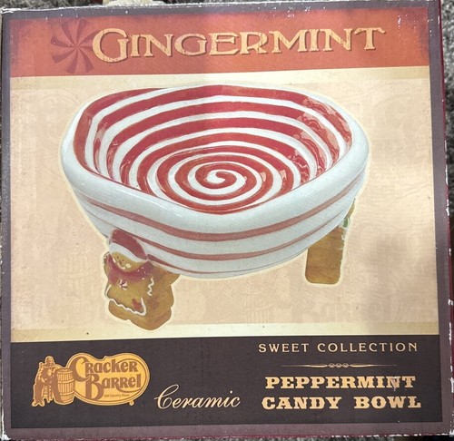 VTG Cracker Barrel Christmas Gingermint Ceramic Peppermint Candy Bowl ...