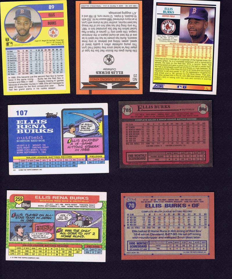 ELLIS BURKS Red Sox Diamond Kings Donruss/Topps MLB BASEBALL CARD LOT ...