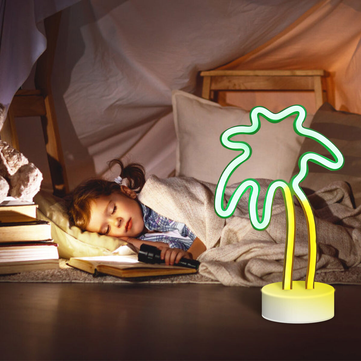 Palm Tree Neon Lights LED Coconut Tree Neon Night Light USB and Battery ...
