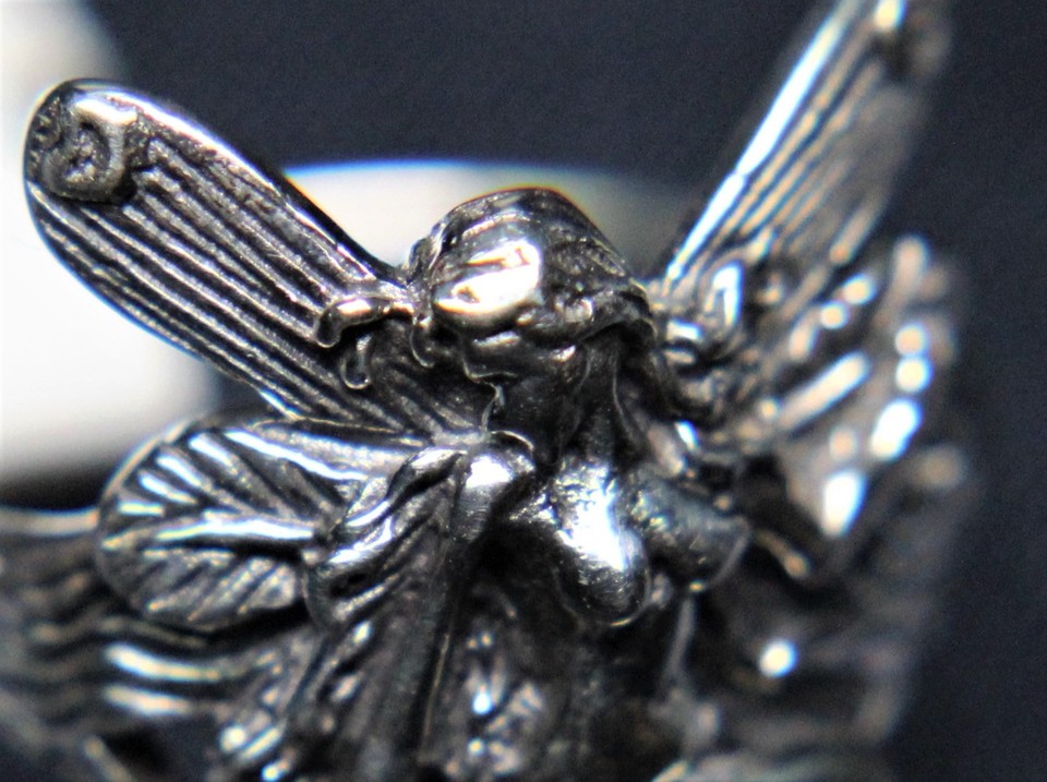 Sterling Silver Fairy Ring Lovely High Detailed Pixie Elf on Tree ...