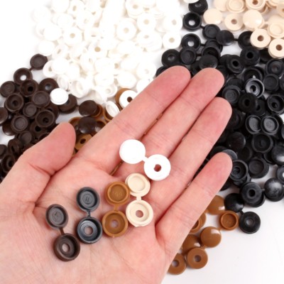 HINGED SCREW COVERS 10mm Fold Over Cap Black White Natural Wood Hole ...