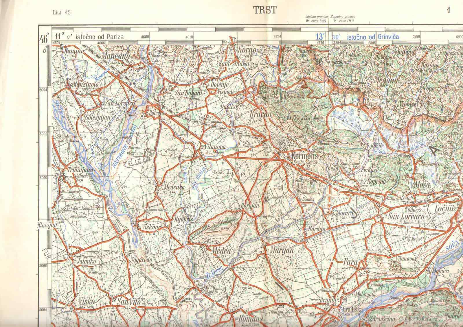 1951 Original Military Topographic Map Trst Trieste Istria Yugoslavia ...