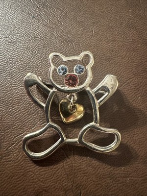 Vintage LIA Outline Bear With Floating Heart & Rhinestones Silver Tone ...