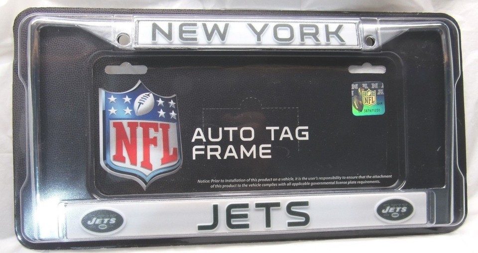 NFL New York Jets Old Logo Chrome License Plate Frame Thin Green ...