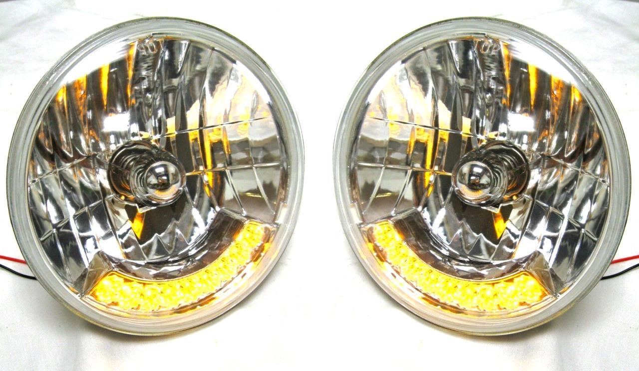 Street Hot Rod 7" H4 Headlights w/ 9 Amber LED Turn Signals PAIR 12v ...
