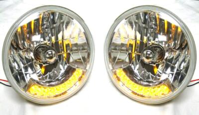 Street Hot Rod 7" H4 Headlights w/ 9 Amber LED Turn Signals PAIR 12v ...