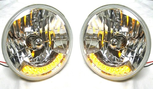 Street Hot Rod 7" H4 Headlights w/ 9 Amber LED Turn Signals PAIR 12v ...