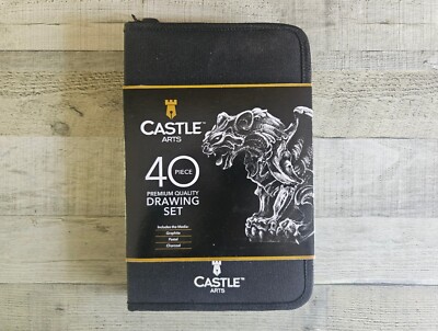 Castle Arts 40 Piece Premium Drawing Set - Graphite, Pastel, Charcoal ...