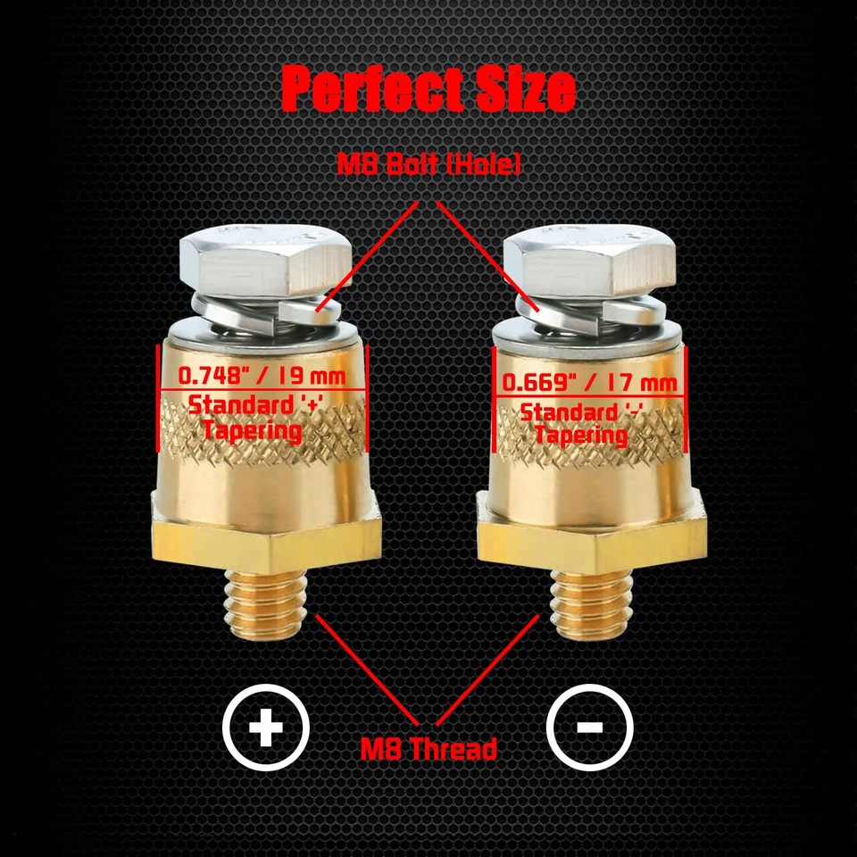 Ampper M8 Thread Male Brass Battery Charging Post Terminals, M8 Battery ...