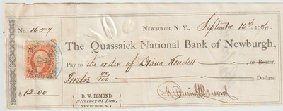 US Scott #R15 on Bank Check Sep.15-1870 with SON Handstamp D.W.Esmond ...