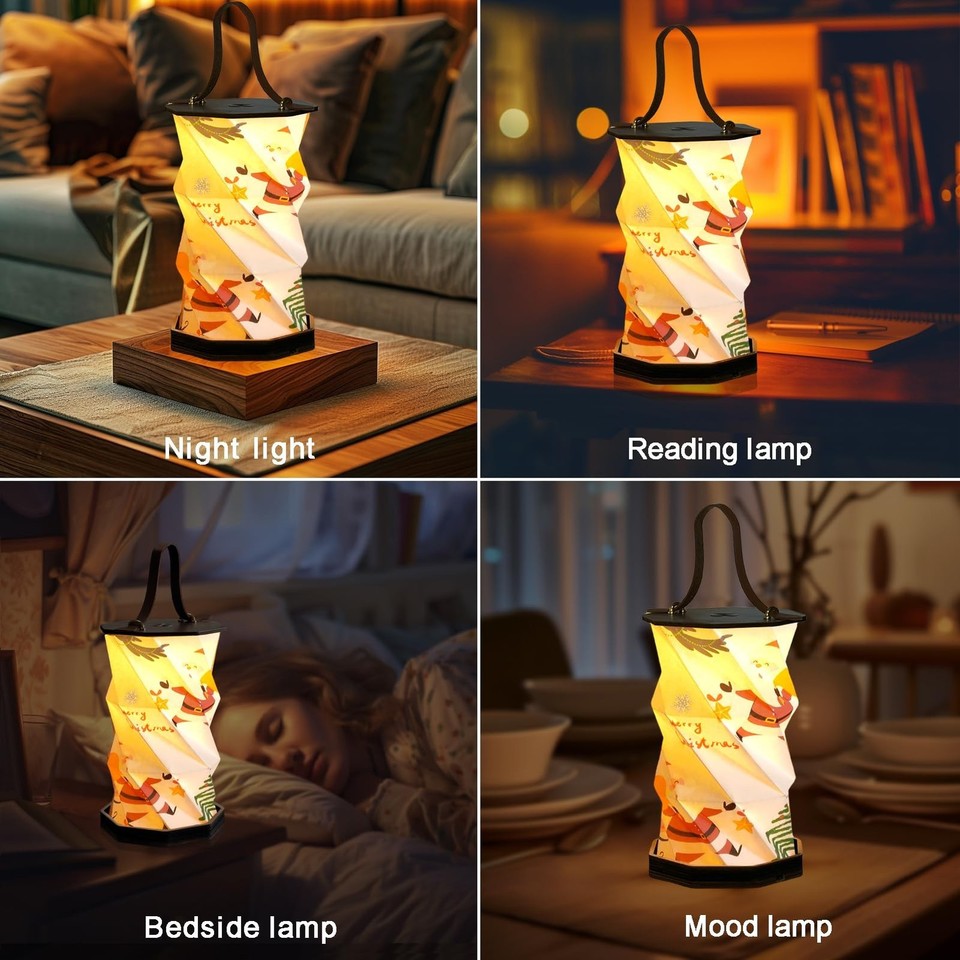 Paper Lamp Rechargeable Touch Lamp Collapsible Lantern Portable Night ...
