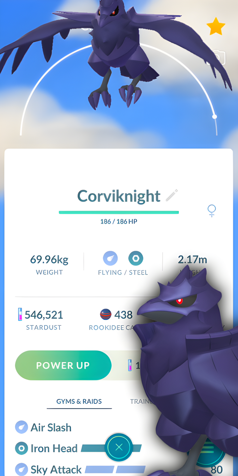 Corviknight Level 40 + 3 Moves (Iron Head) | Ultra League 2500 Tr-de Go ...