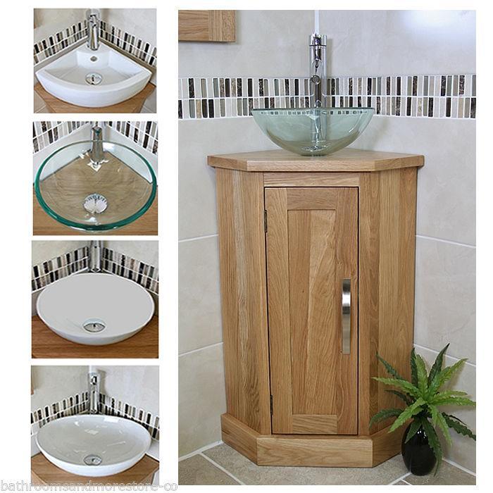 Bathroom Vanity Unit | Corner Oak Sink Cabinet | Ceramic Wash Basin Tap ...
