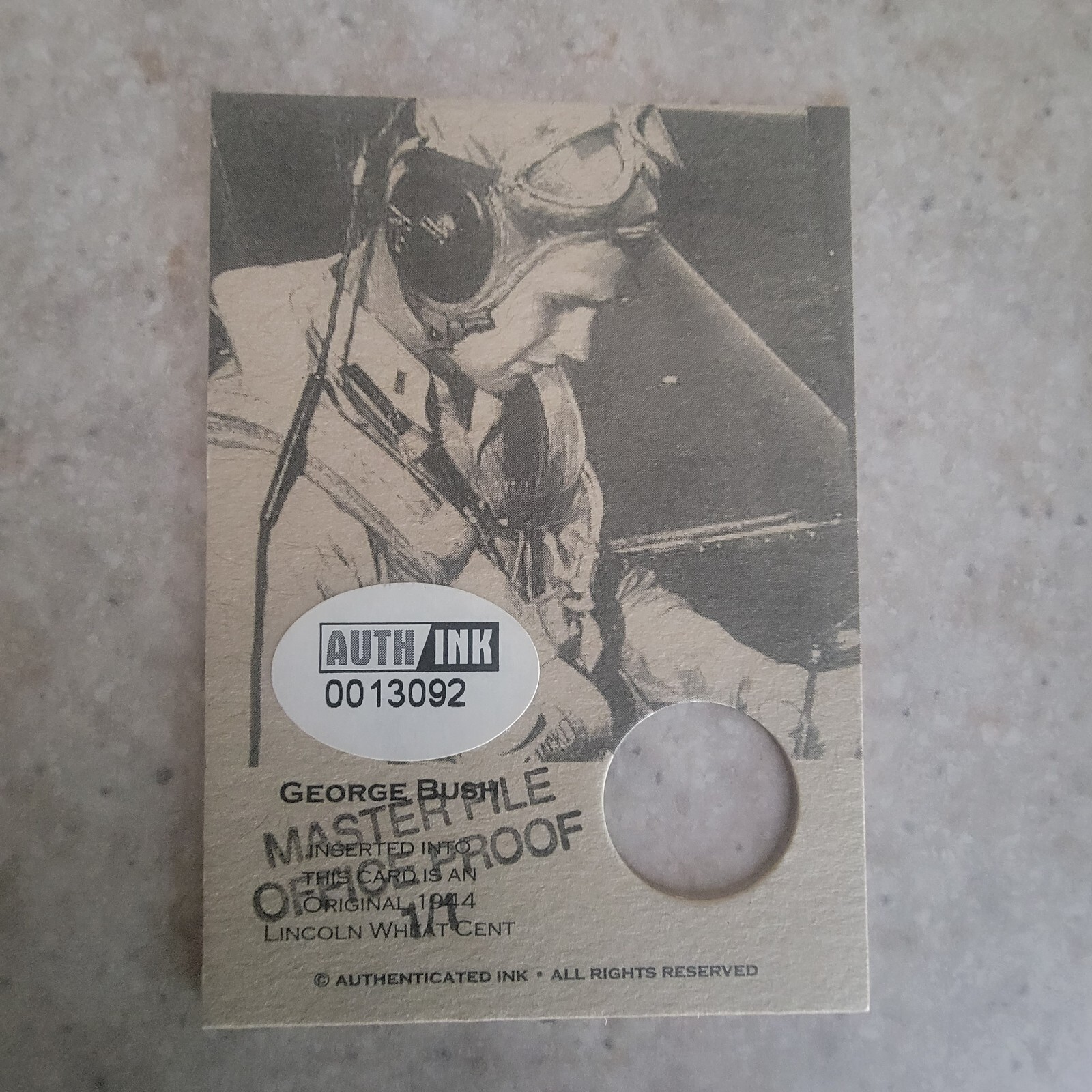 George Bush Authenticated Ink One-cent Coin Card Master File Proof 1 Of ...