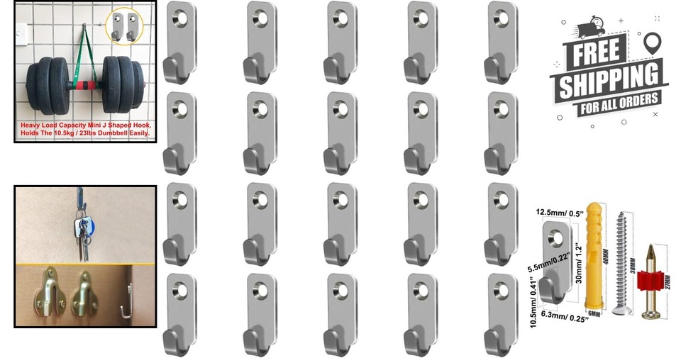 20-Pack Heavy Duty Stainless Steel Mini J Hooks - Durable Wall Mount ...