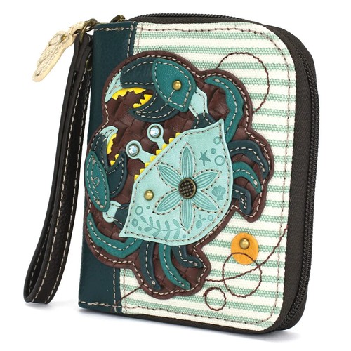 NEW CHALA CRAB SHELL GREEN OCEAN BLUE ZIPPERED BIFOLD WALLET FAUX ...