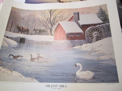 SILENT MILL By R.E.GILBERT Signed Numbered Print 271/525 SWAN GEESE ...