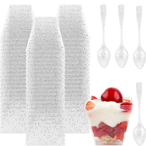 10Pcs Dessert Cups Square Trapezoid Disposable Food Cake Dessert C BM ...